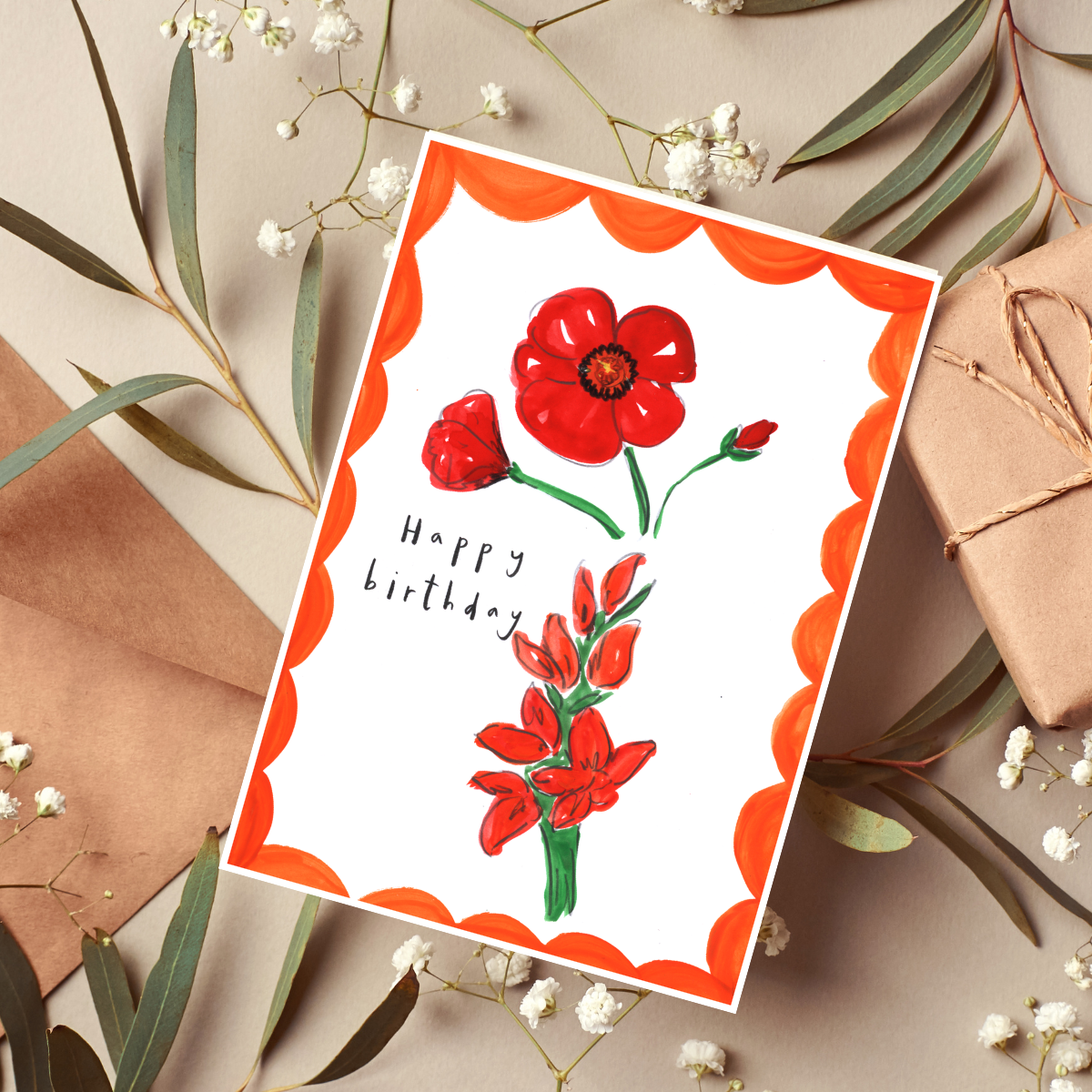 Birthday flowers August - Greetings card - Murphys Print Store