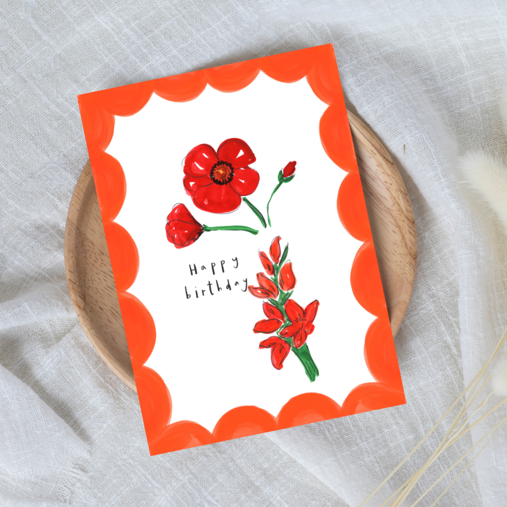 Birthday flowers August – Greetings card – Murphys Print Store